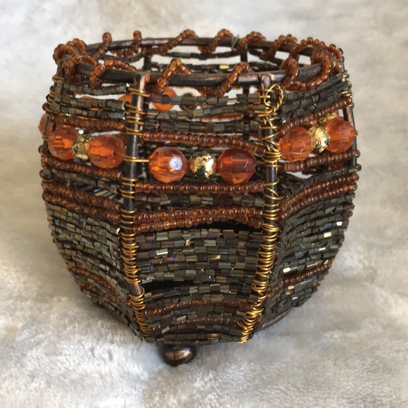 handcrafted | Accents | Harvest Beaded Metal Candle Holder With Two ...
